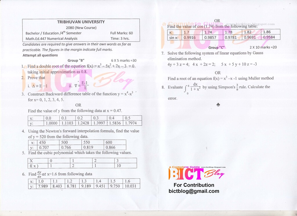 Old Questions - Numerical Analysis - Noted Insights
