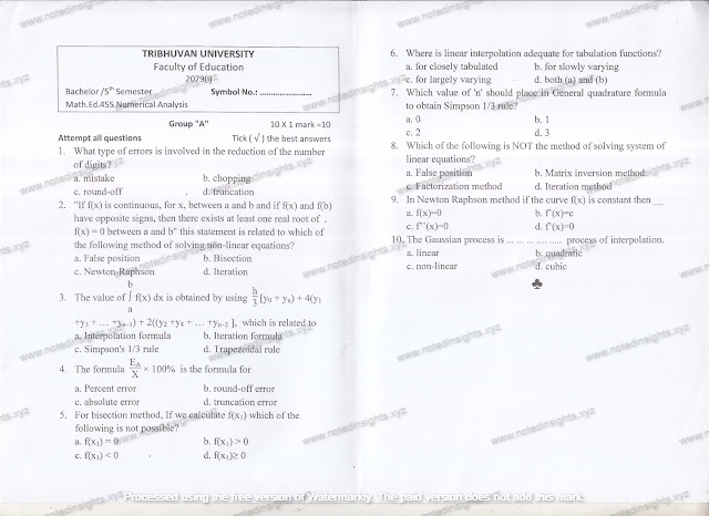 Old Questions - Numerical Analysis - Noted Insights
