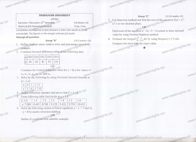 Old Questions - Numerical Analysis - Noted Insights