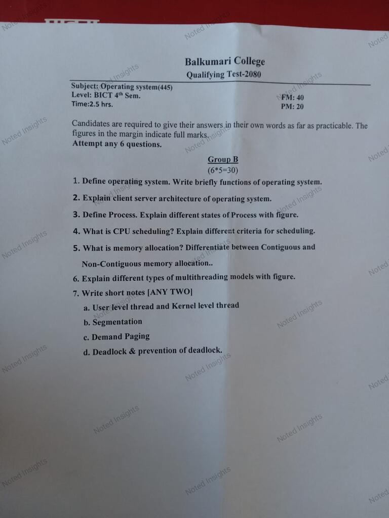 Operating System - Old Questions - Noted Insights